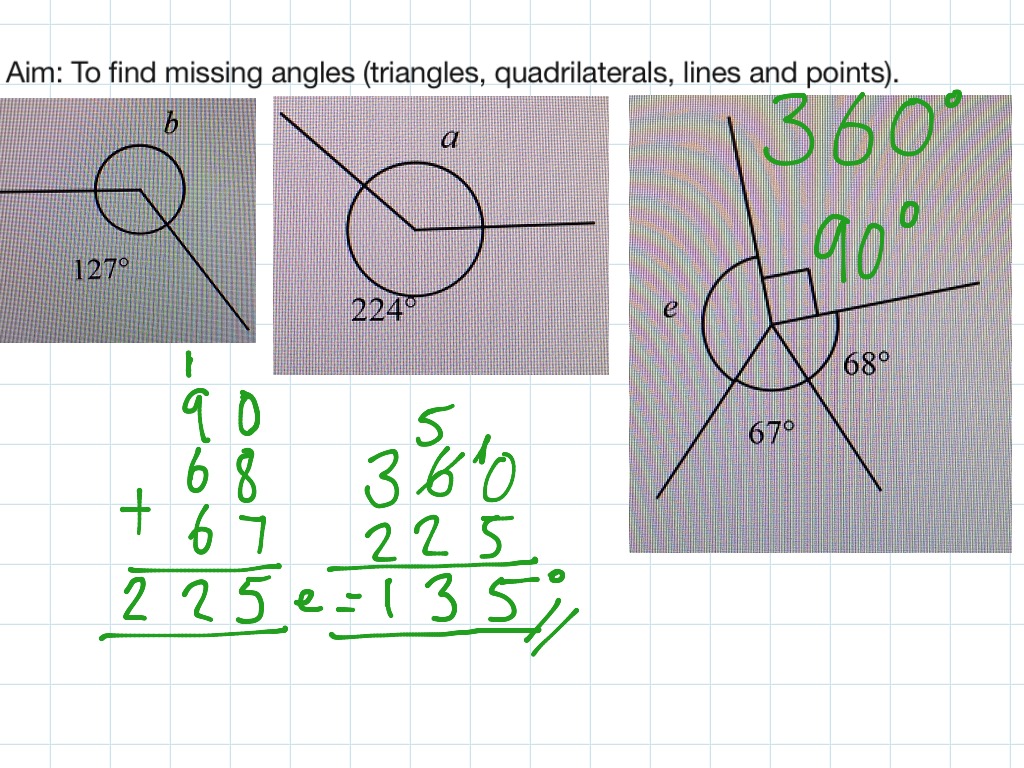 Missing angles tri,quad,line,point | Math | ShowMe